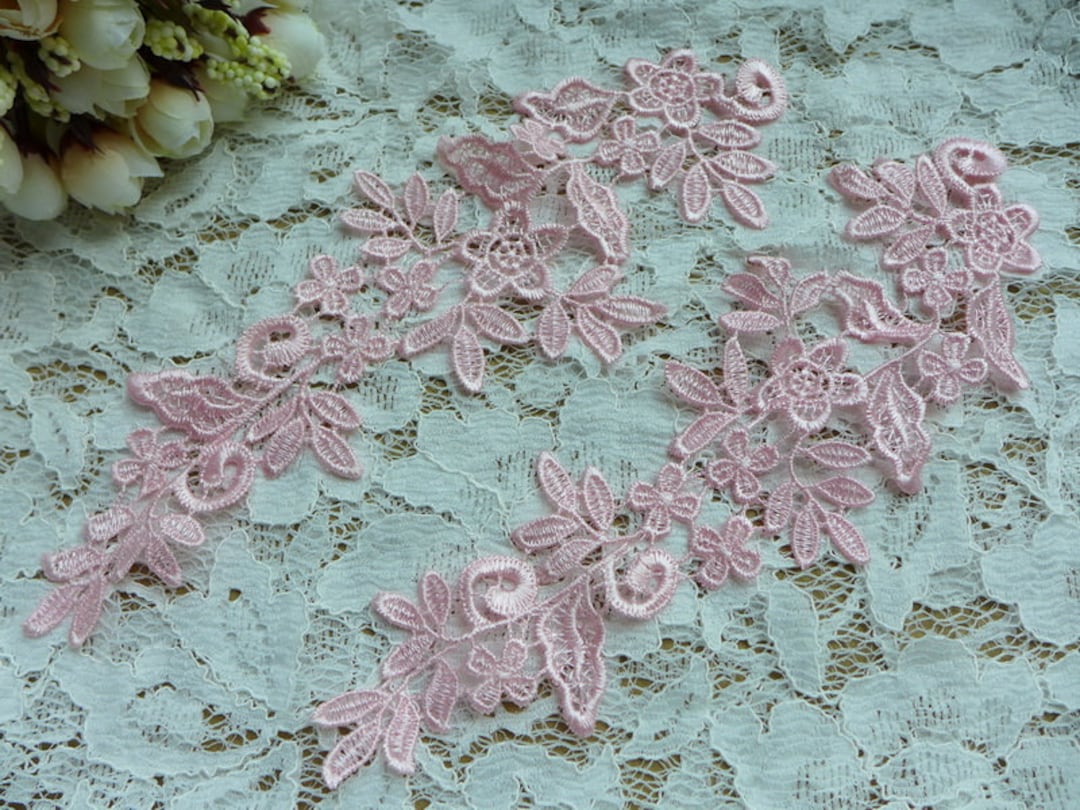 Pink Bridal Floral Applique, Venice Lace Applique, Weddings, Headbands ...