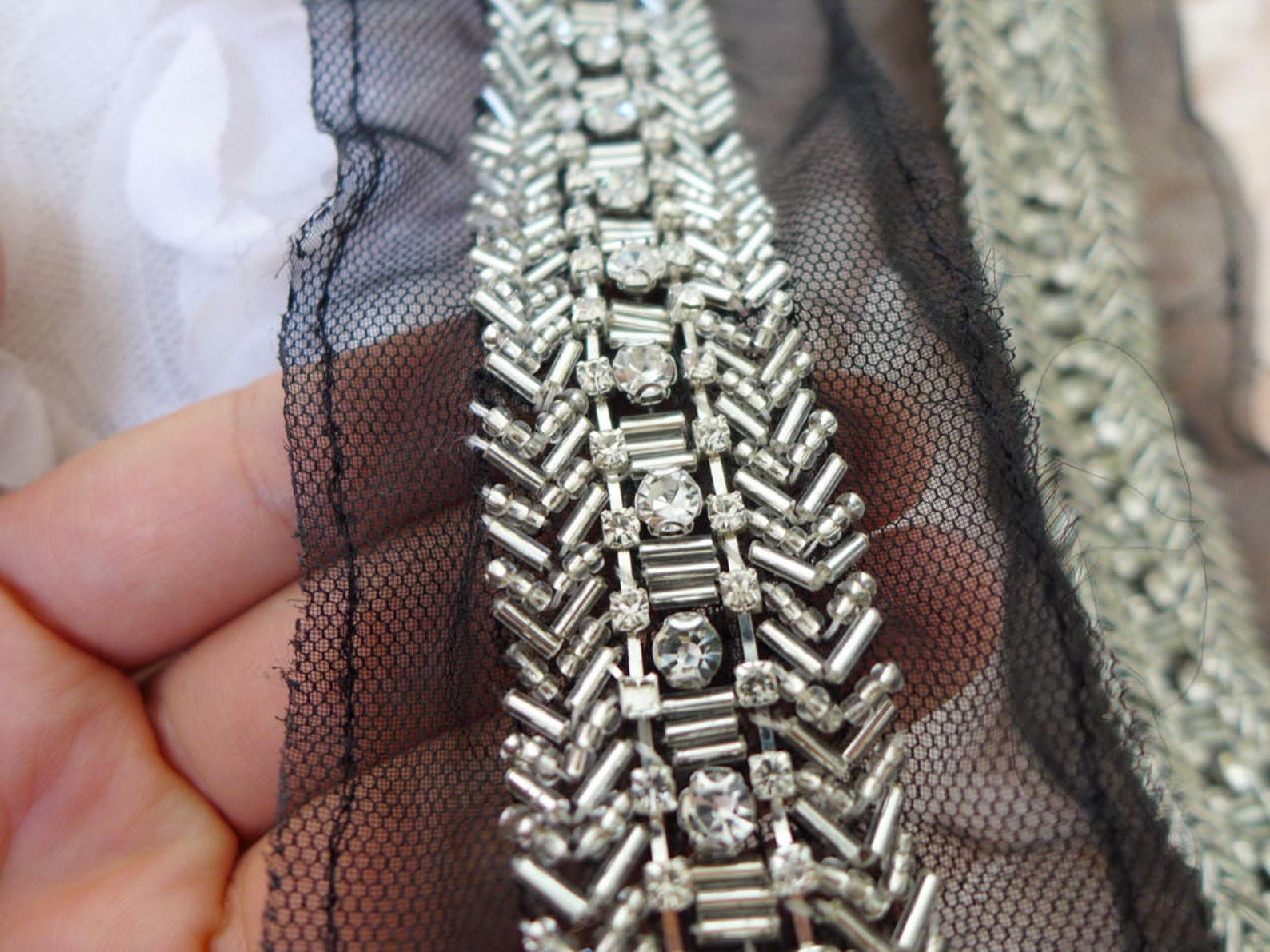 Silver Beaded Trim Beaded Lace Trim With Rhinestone Wedding | Etsy