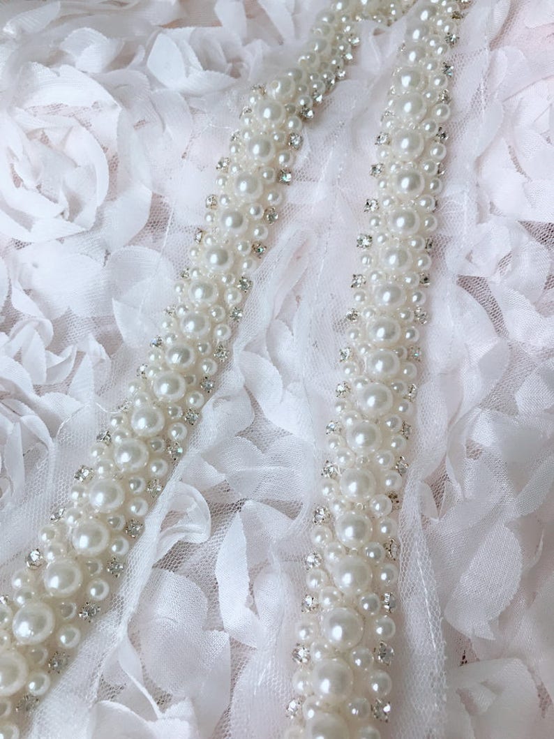 Ivory Beaded Trim Beaded Sash Trim Wedding Belt Lace Gowns | Etsy Ivory Beaded Trim Beaded Sash Trim Wedding Belt Lace Gowns | Etsy