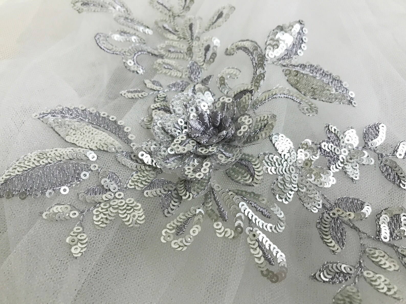 Wedding Lace Applique Silver Gray Lace Applique With Silver - Etsy