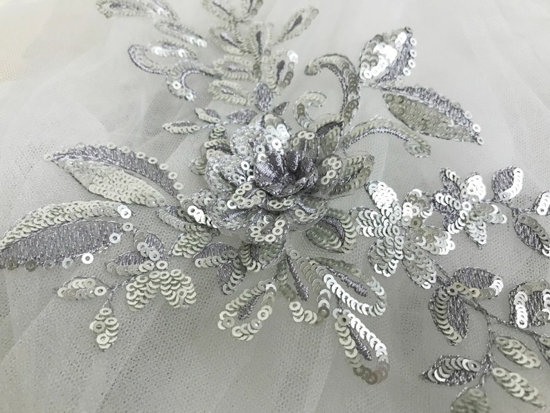 Wedding Lace Applique Silver Gray Lace Applique With Silver - Etsy