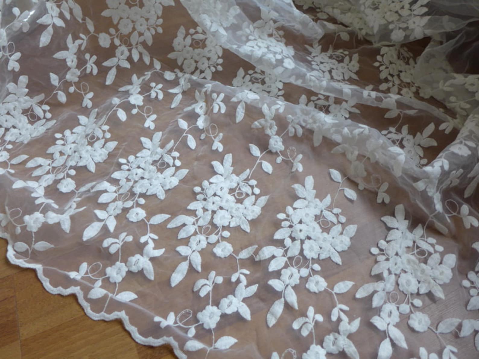 Beautiful Floral Embroidered Tulle Fabric in Ivory for Bridal - Etsy