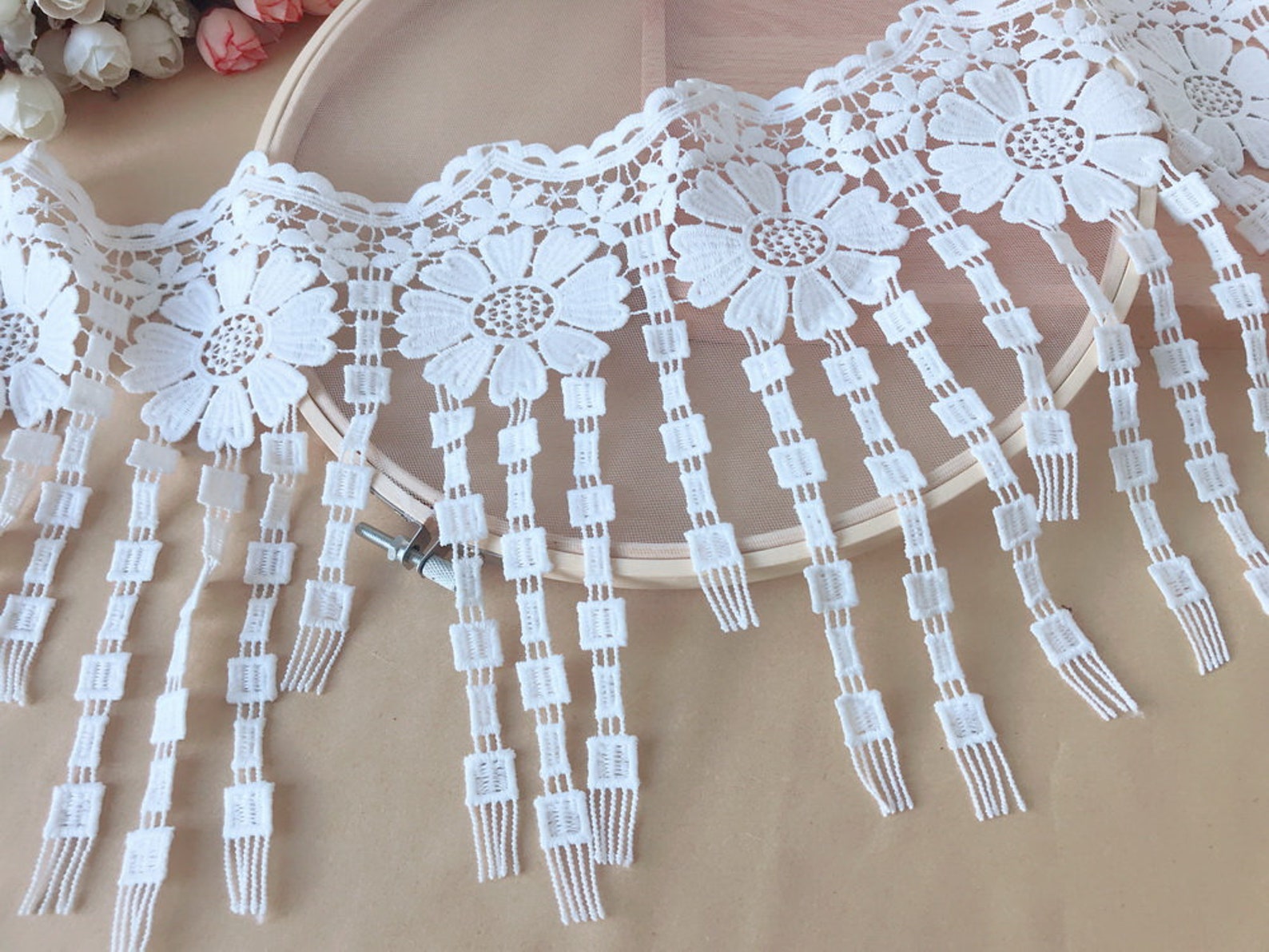 White Fringe Lace Venice Tassel Lace Trim 8.8 Width Lace | Etsy