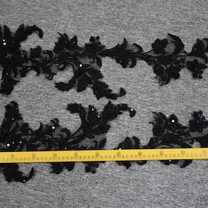 Black / Ivory Lace Applique With Clear Sequins Flower Appliqué Pair for ...