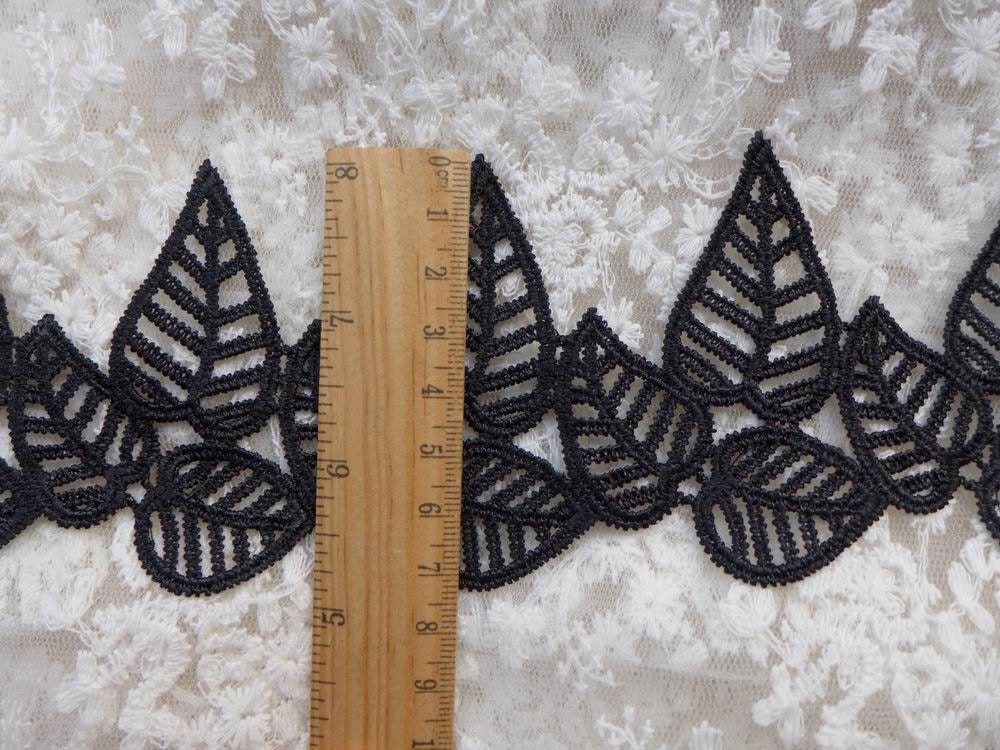 Black Leaf Lace Venice Embroidered Lace Leaves Applique Lace - Etsy