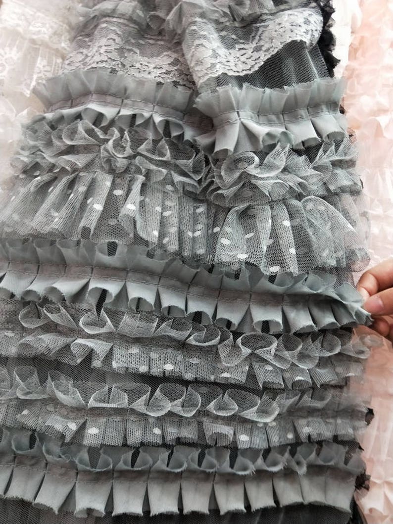 Pleated Fabric By The Yard Polka Dot Ruffled Trim Lace | Etsy