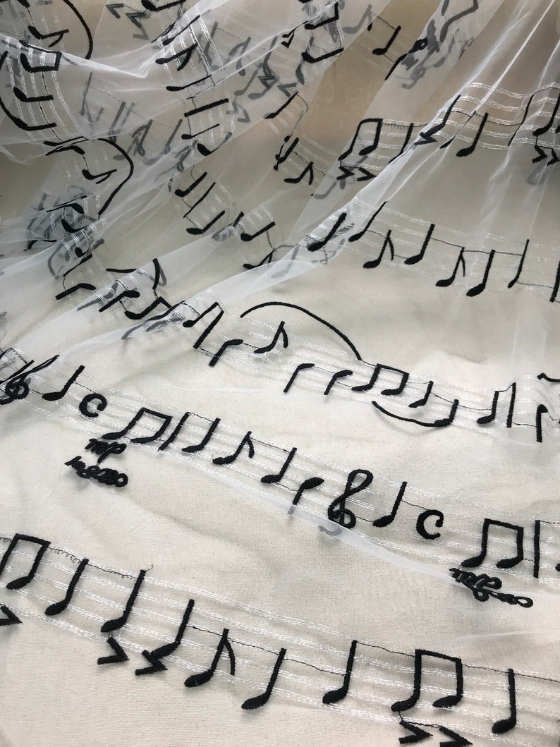 Music Note Fabric Musical Notes Tulle Fabric Black Note and | Etsy
