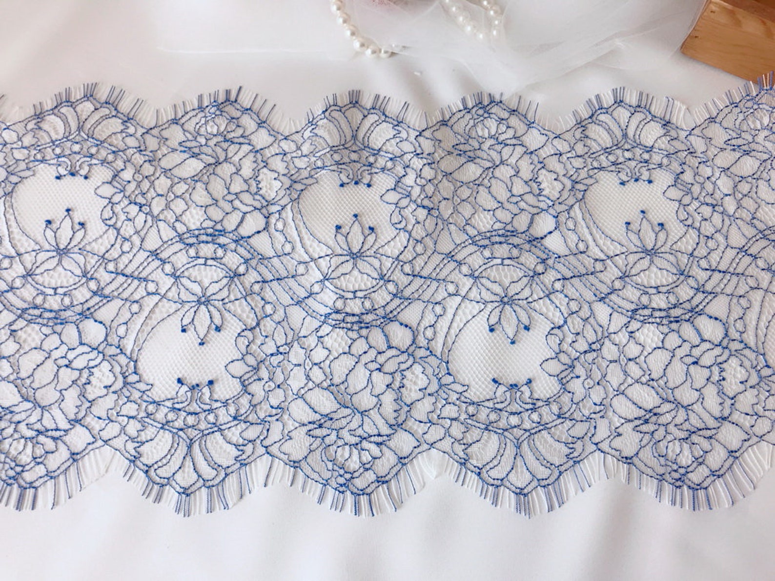 8.3 Wide Blue Lace Trim Soft Chantilly Bridal Lace - Etsy