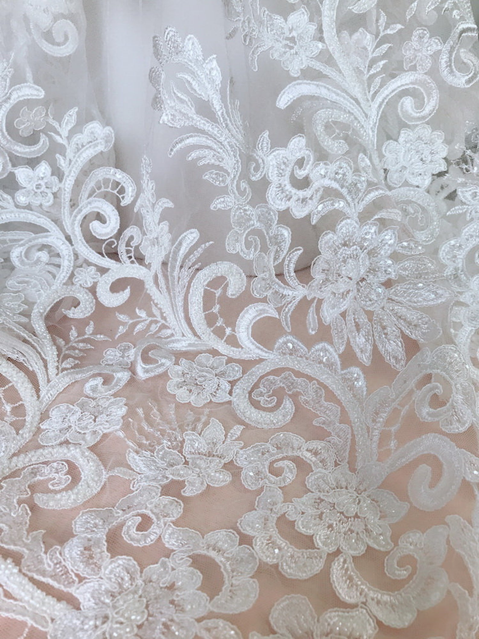 Gorgeous Embroidered Lace Ivory Heavy Beaded Wedding Lace Fabric for ...