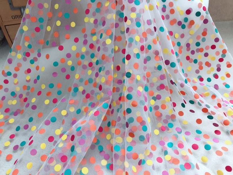 Polka Dot Fabric, Round Circle Tulle Fabric, Soft Colorful Dots Tulle ...