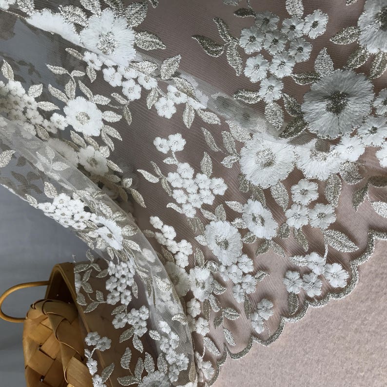 Gold Thread Embroidered Lace Fabric off White Flower Trim - Etsy