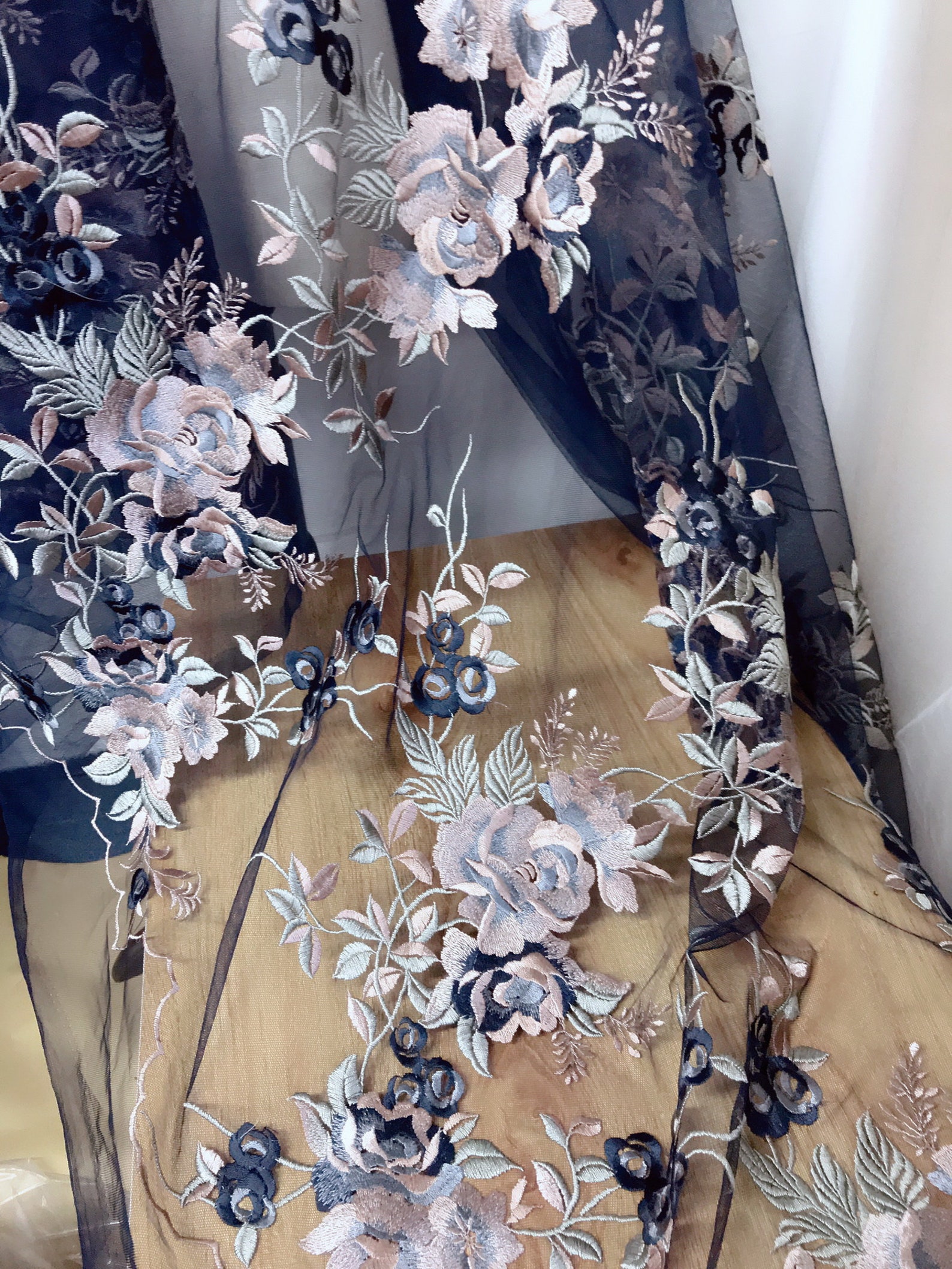 Coral Embroidery Mesh Fabric Colorful Rose Leaves Lace Fabric - Etsy