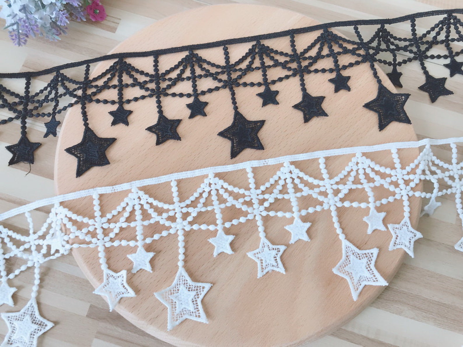 Delicate Star Lace Trim Black White Venice Lace Stars Fringe | Etsy