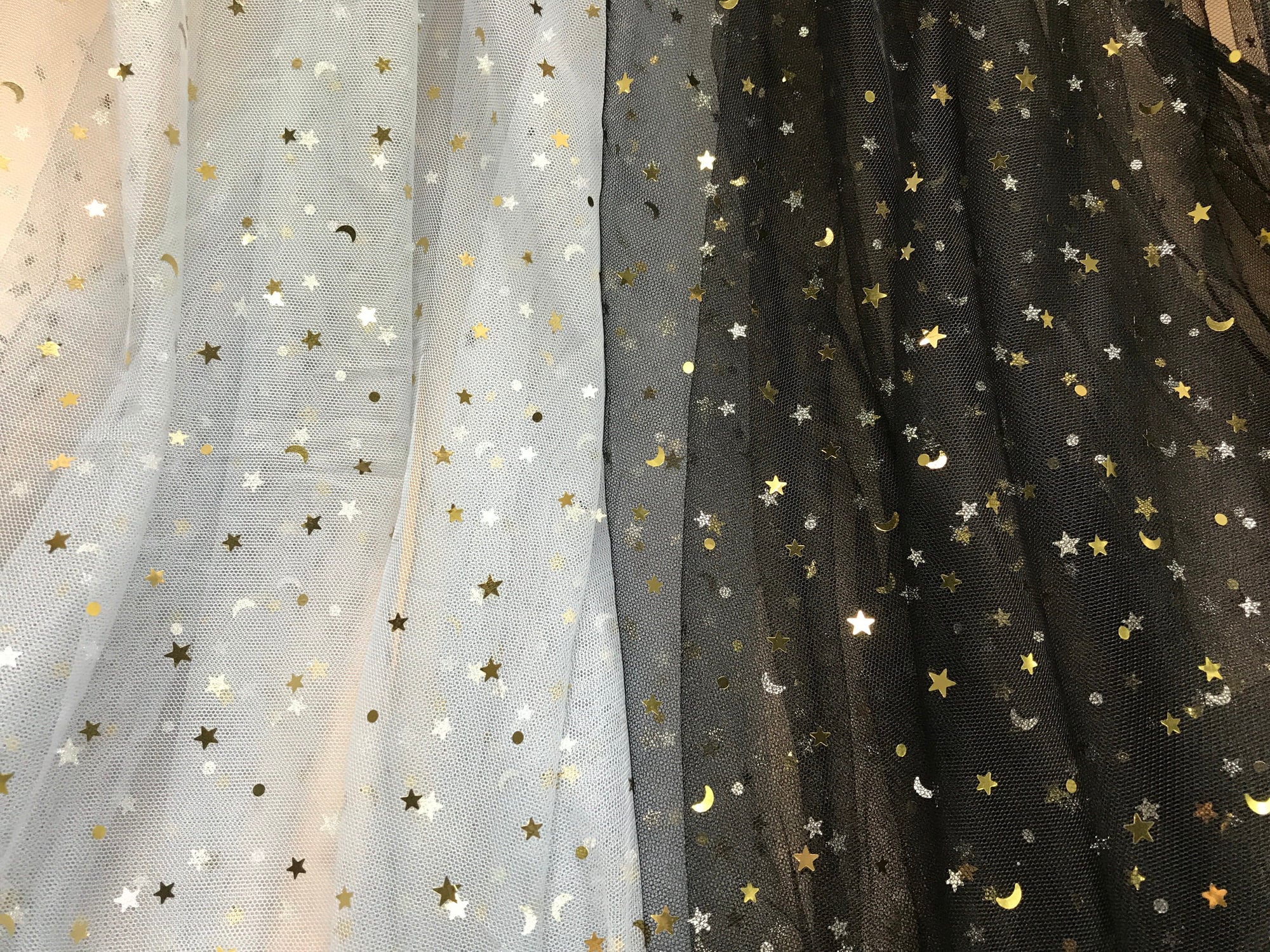 Moon Star Mesh Tulle Fabric Gold Sequins Mesh Fabric for Girl Dress ...