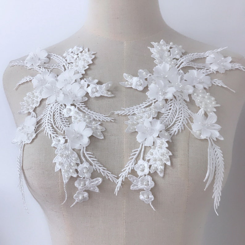 Pink Flower Applique 3D Flower Pearls Appliqué One Pair for - Etsy