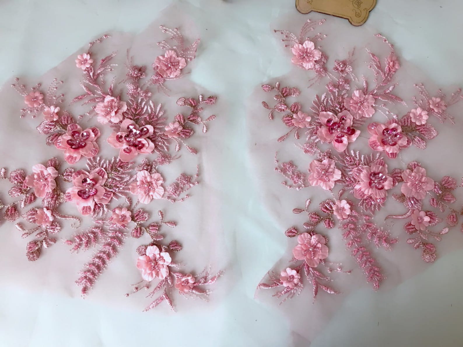 Dusty Pink Lace Applique 3D Flower Motifs Lace Exquisite | Etsy