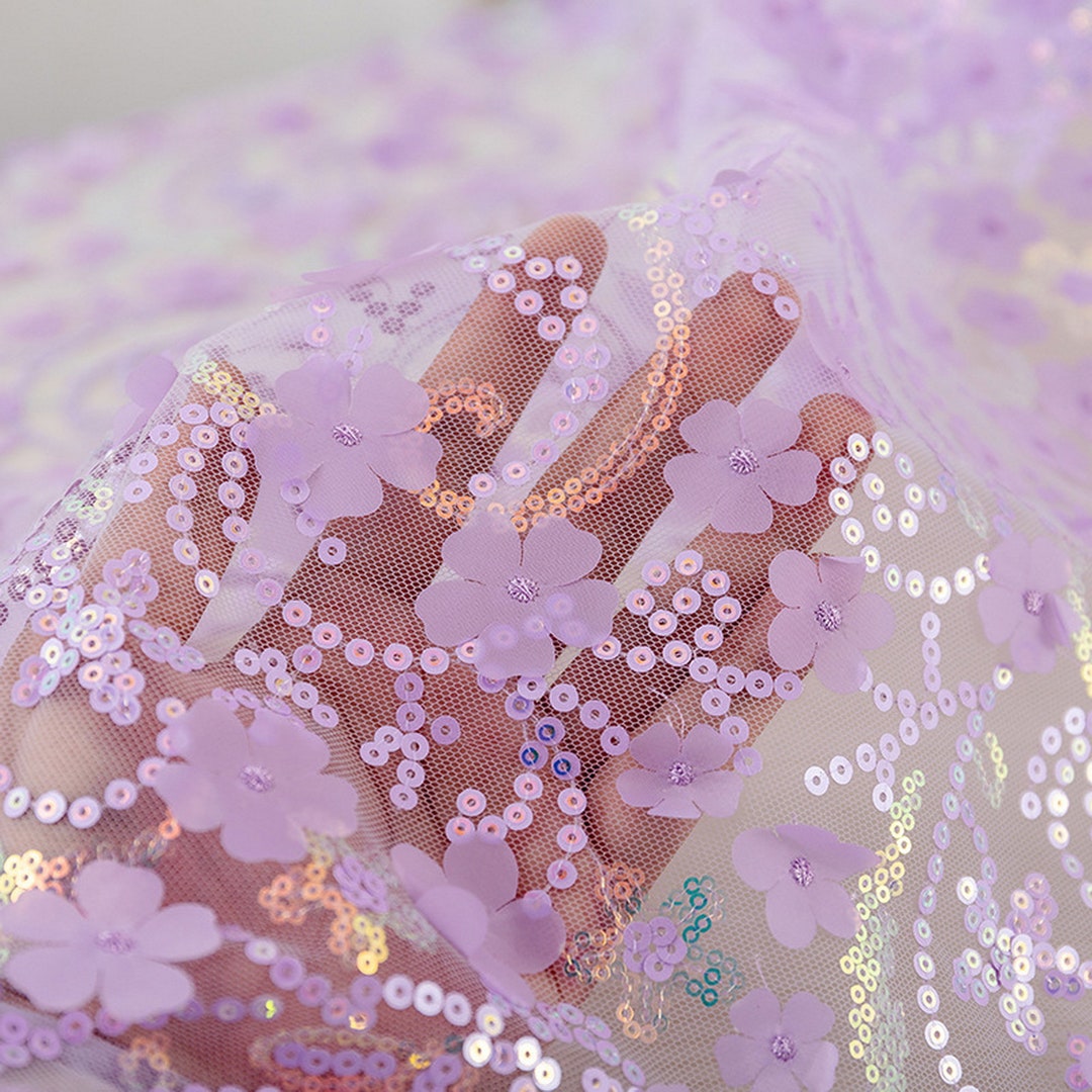 Beautiful 3D Petals Fabric, Colorful Sequins Fabric Embroidered Lace ...