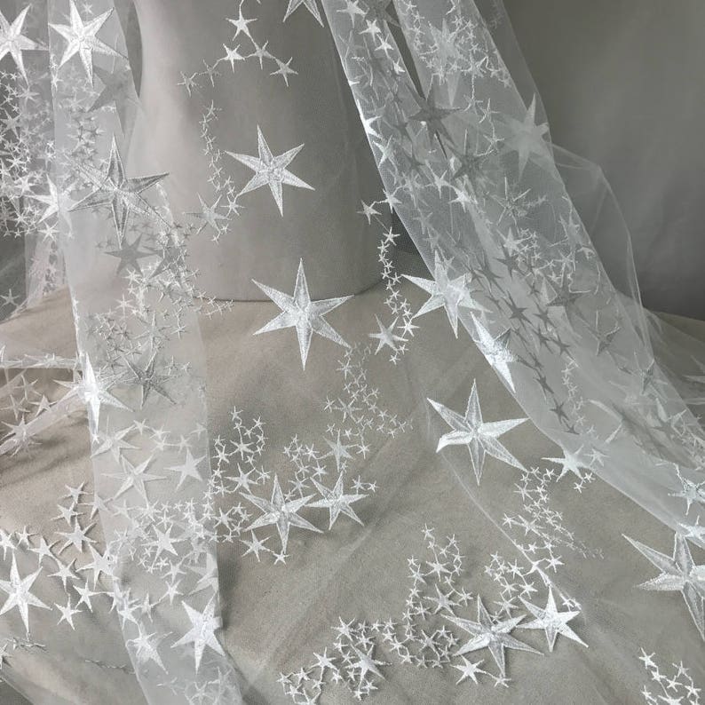 Ivory Mesh Lace Delicate Stars Embroidered Fabric in Ivory for | Etsy