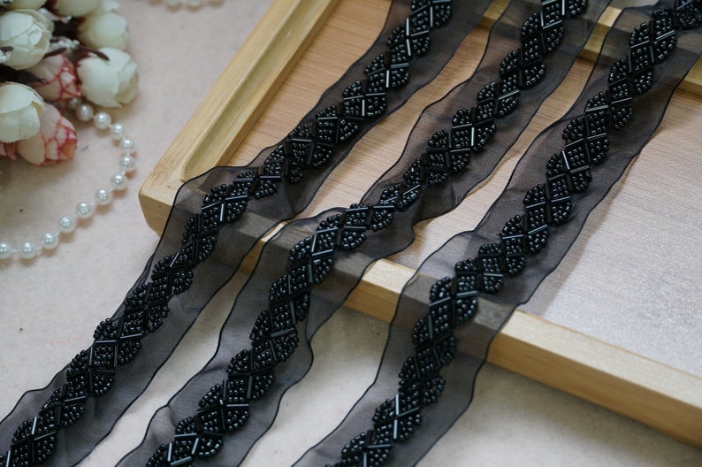 1 Yard Pearl Bridal Trim Silver Beaded Trim Ribbon Trim - Etsy