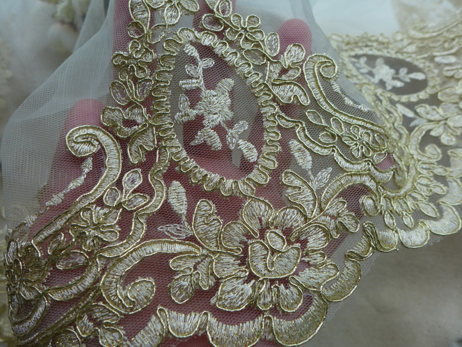 Retro Gold Floral Embroidery Lace for Wedding Gown Veils - Etsy
