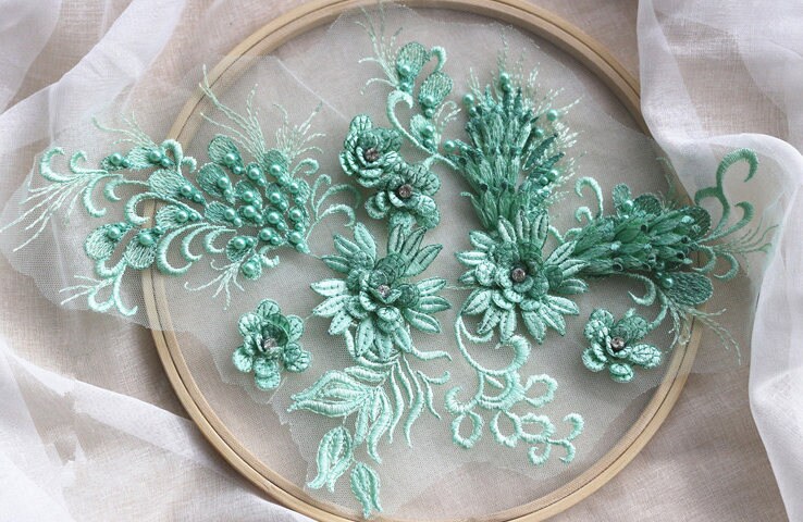 3D Flowers Lace Applique Beaded and Embroidered Appliqué - Etsy