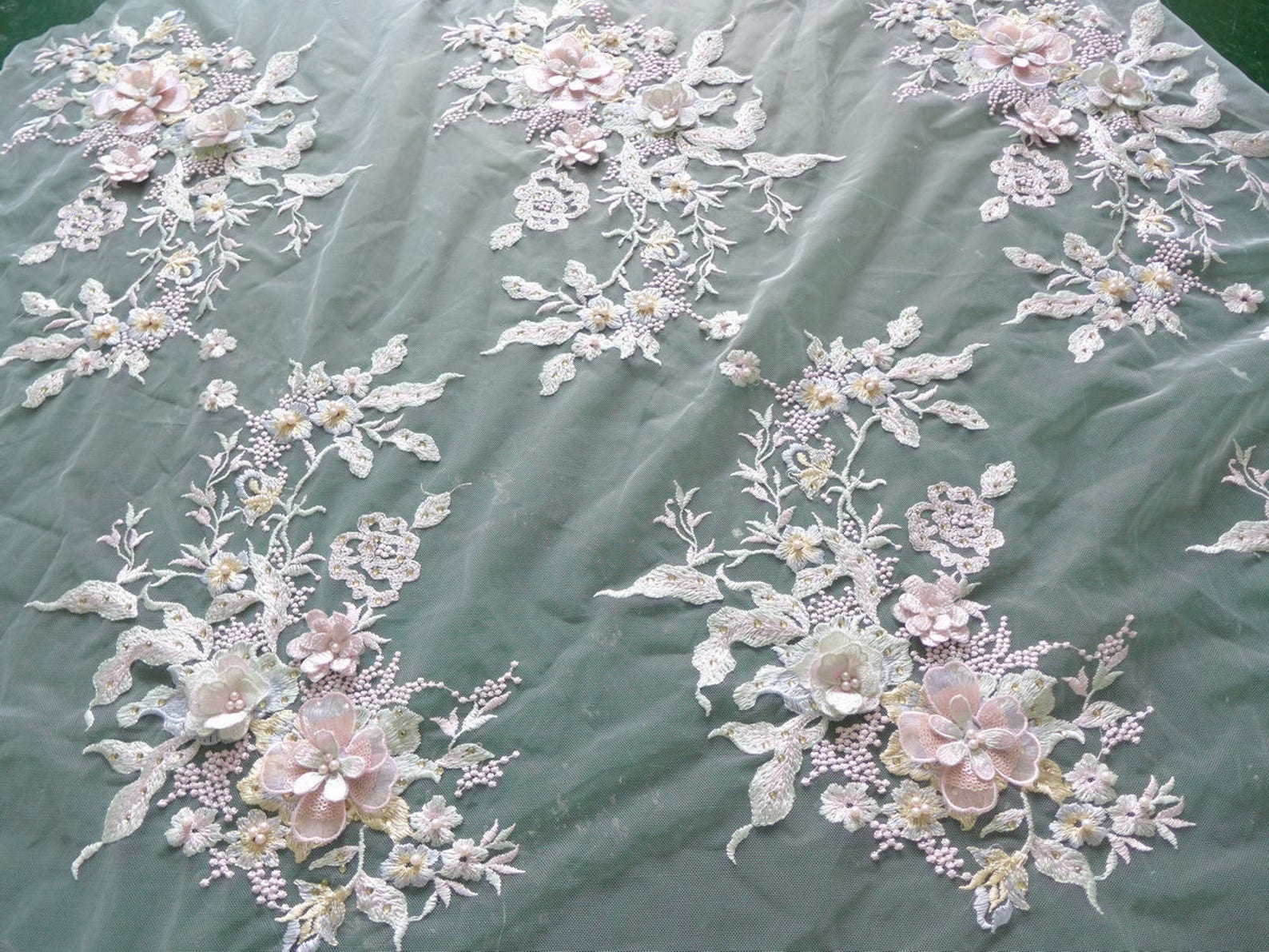 Beaded lace Pastel embroidery sequined fabric off white | Etsy