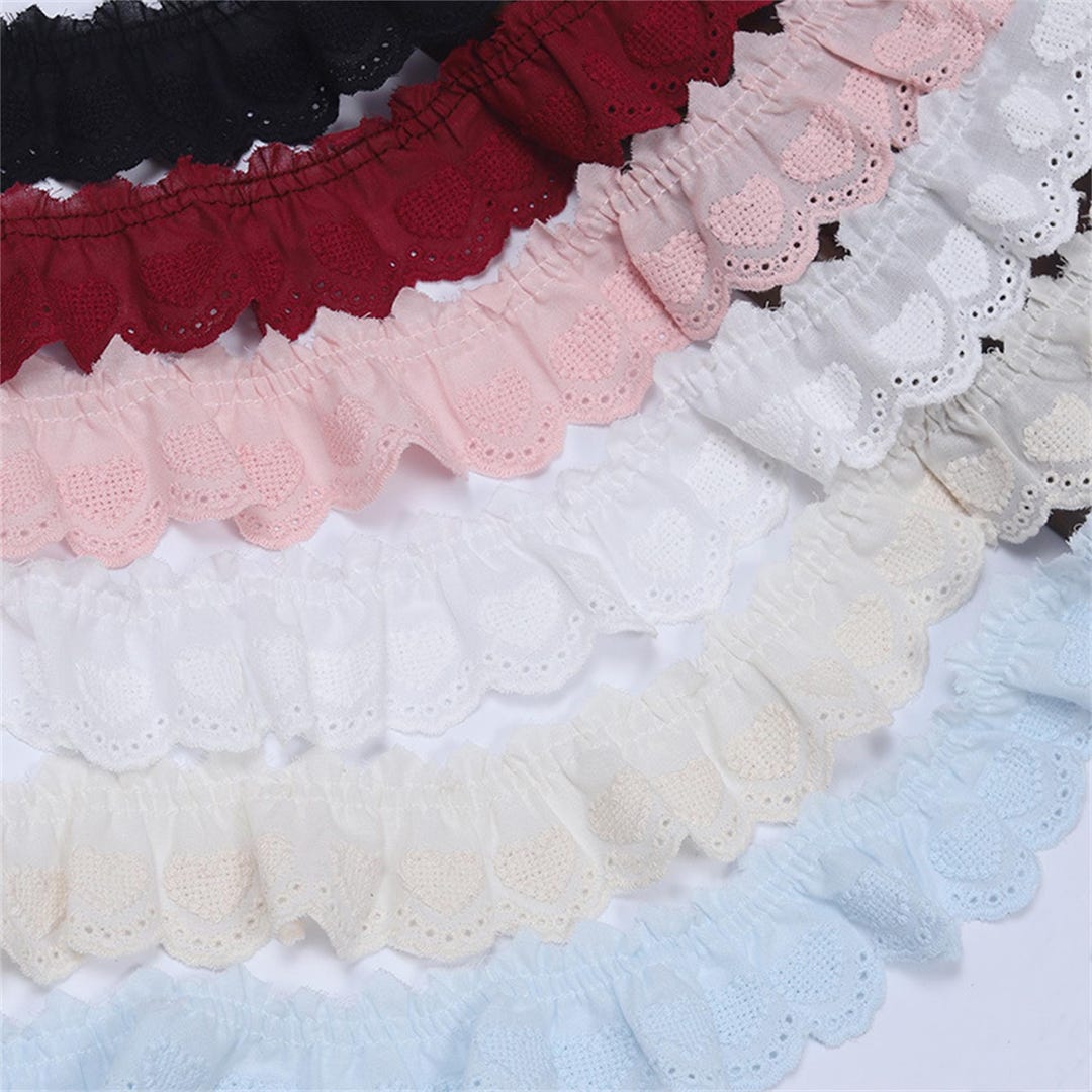 Ruffle Cotton Eyelet Lace Trim, Hearts Pattern Pleated Scallop Edge ...