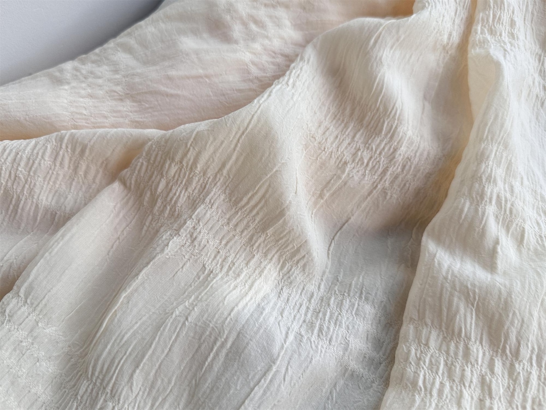 Crinkle Crepe Fabric, Light Peach Ruffled Lace Fabric, Soft Crepe ...