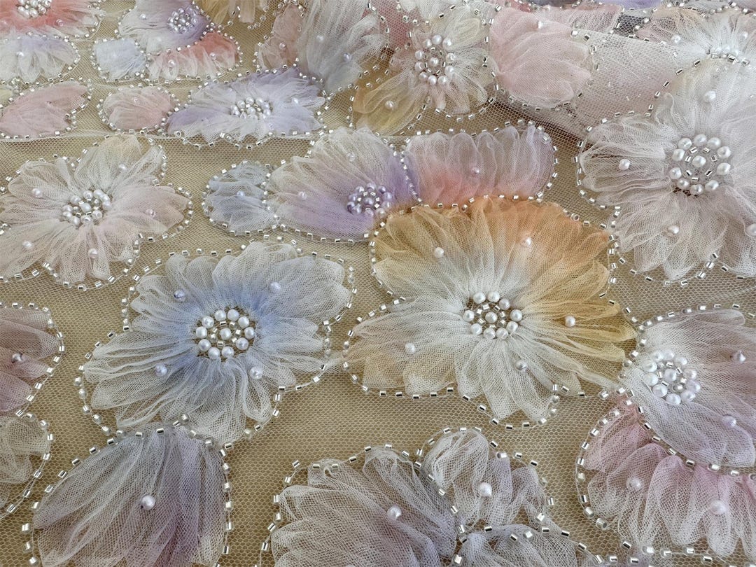Luxury 3D Beaded Flower Lace Net Embroidery Fabric, Heavy Beaded ...