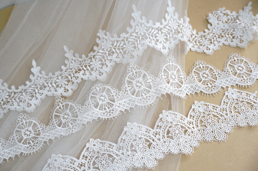 Delicate White Venice Scalloped Lace Trim for Bridal Veils, Lace Choker ...