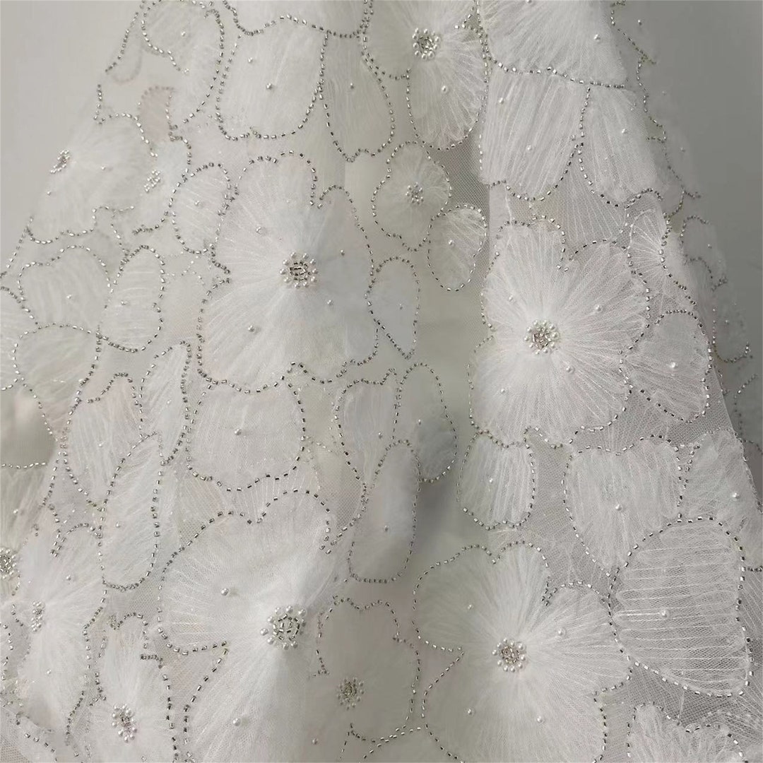 Gorgeous Beaded Fabric, 3D Floral Wedding Dress Tulle Fabric, off White ...