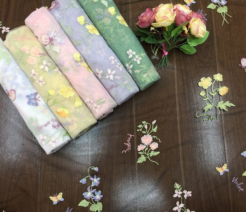 Beautiful Floral Embroidered Lace Fabric Colorful Flowers - Etsy