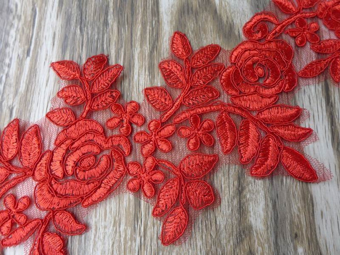 Lace Applique Red Rose Applique Alencon Embroidered Bridal - Etsy