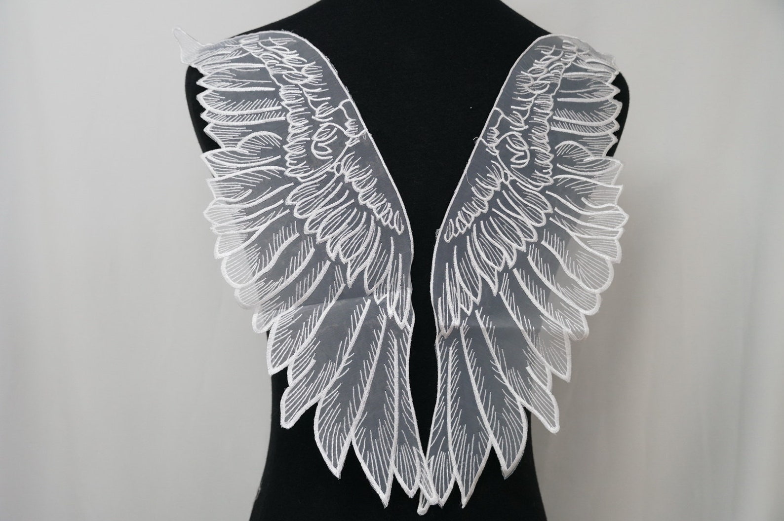 Off White Fabric Feather Wings Wedding Gown Appliques Embroidered Gauze ...