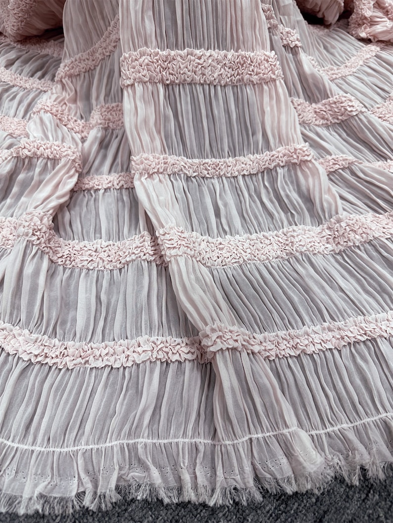 Soft Stretch Frilly Fabric Light Pink Ruffled Chiffon Fabric for Ball ...