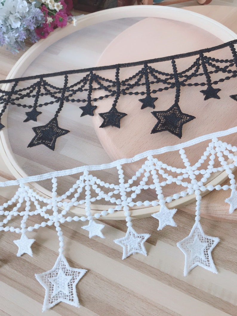 Delicate Star Lace Trim Black White Venice Lace Stars Fringe | Etsy