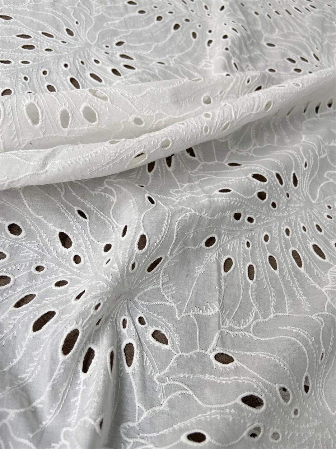Cotton Eyelet Fabric off White Leaves Pattern 51" Wide Cotton Fabric ...