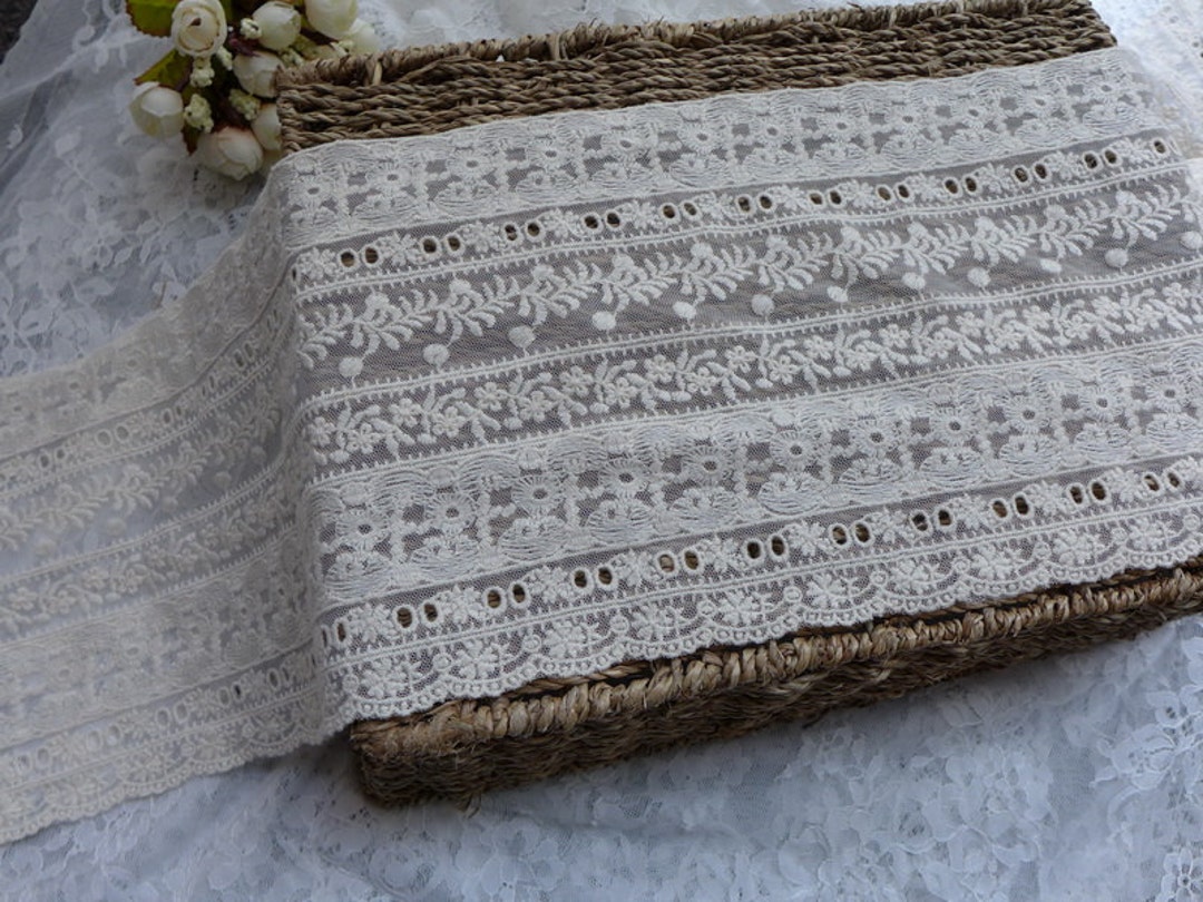 Retro Cotton Lace Trim, Beige Embroidered Floral Lace, Antique Style ...