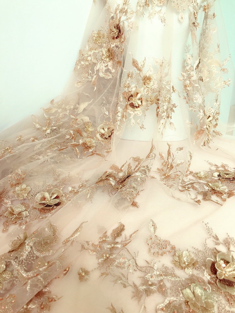 Champagne Gold Lace Applique Design Fabric Chic Gold Flower | Etsy