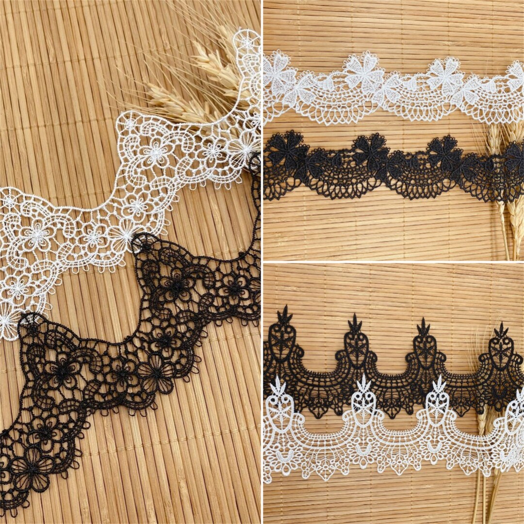 5 Yards Delicate Hollowed-out Floral Scallop Lace Trim in White / Black ...