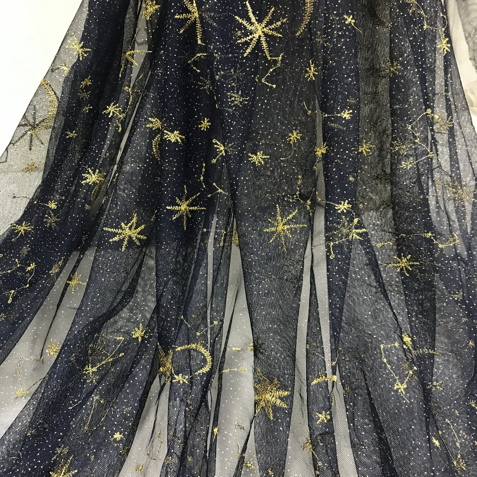Gold Moon Stars Pattern Mesh Netting Fabric Navy / Gray Mesh - Etsy