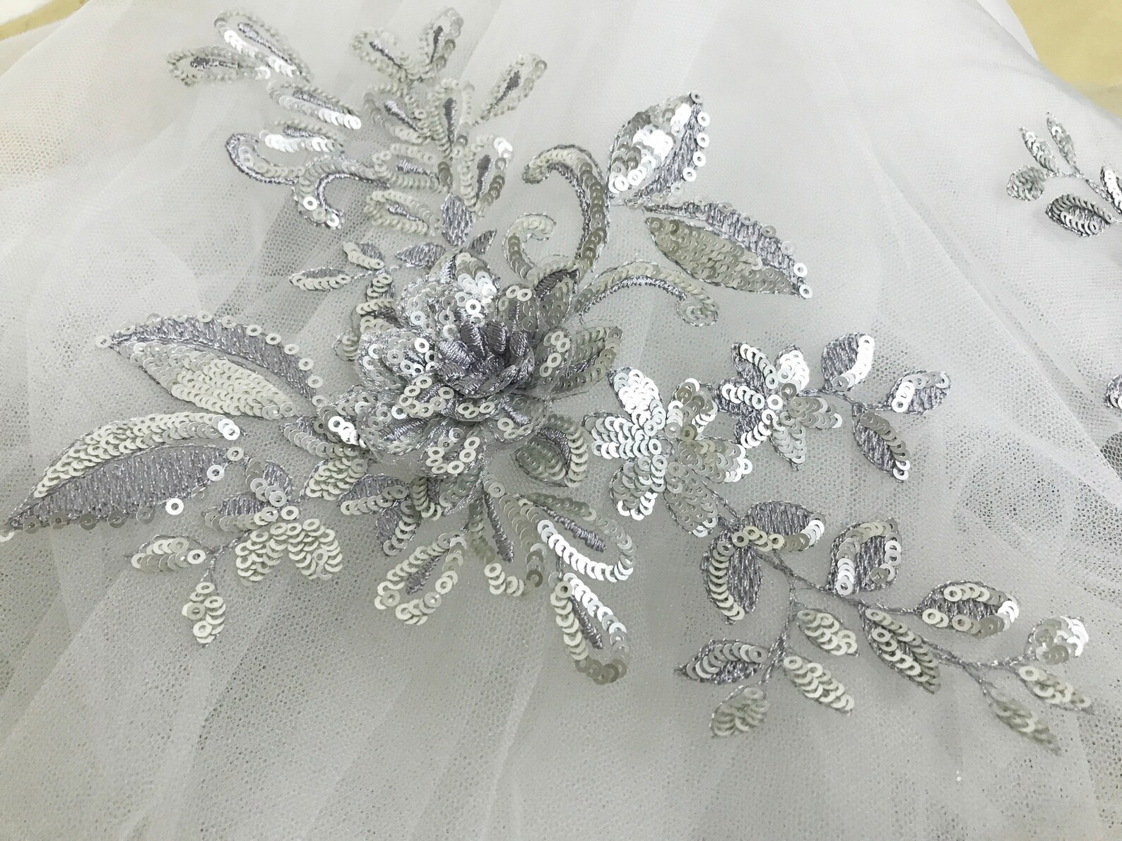 Wedding Lace Applique Silver Gray Lace Applique With Silver - Etsy