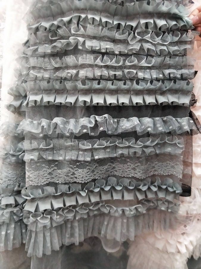 Pleated Fabric By The Yard Polka Dot Ruffled Trim Lace | Etsy