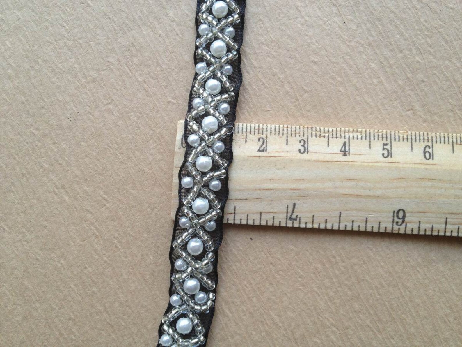 Beaded Ribbon Trim Ivory Pearl and Silver Beads Lace Trim on - Etsy