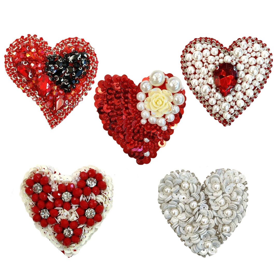 Beautiful Embroidery Beaded Heart Sequined Applique Patch, Rhinestone ...