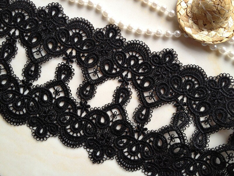 Black Lace Trim Retro Venice Lace Black Embroidery Lace Trim - Etsy