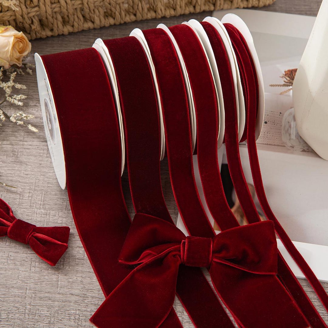 Burgundy Velvet Ribbon, Single-sided Velvet Bridal Bouquet, Bow, Formal ...