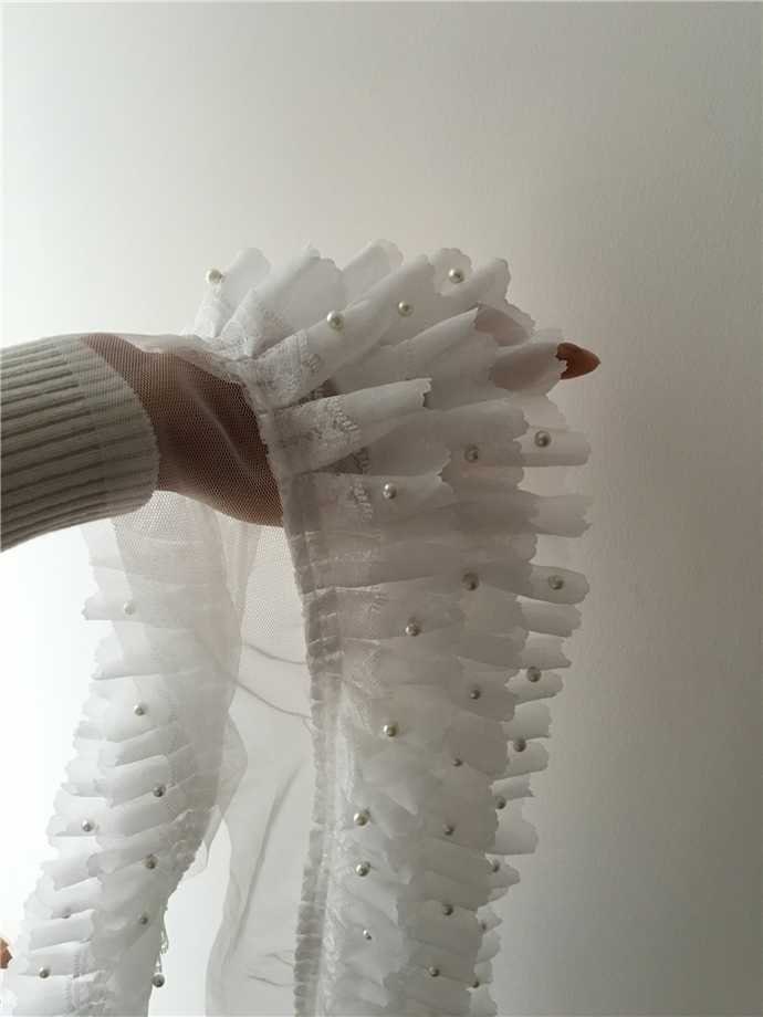 Buy 1 Yard Beaded Ruffled Chiffon Lace Trim, 3 Layers Ivory Bead Pearl ...