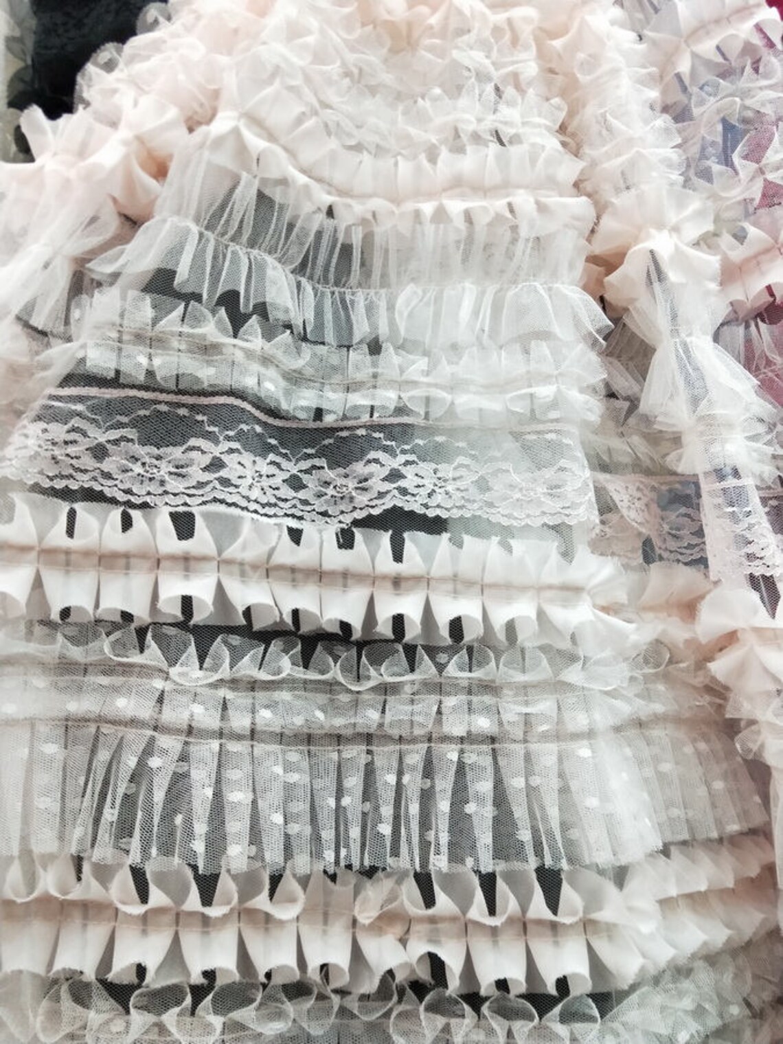 Pleated Fabric By The Yard Polka Dot Ruffled Trim Lace | Etsy