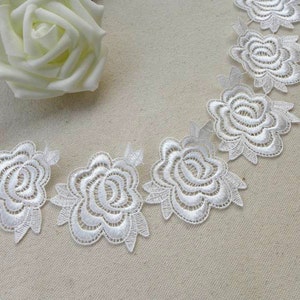 Lace Trim, White Rose Applique Lace, Roses Flower Trim, White Venice ...